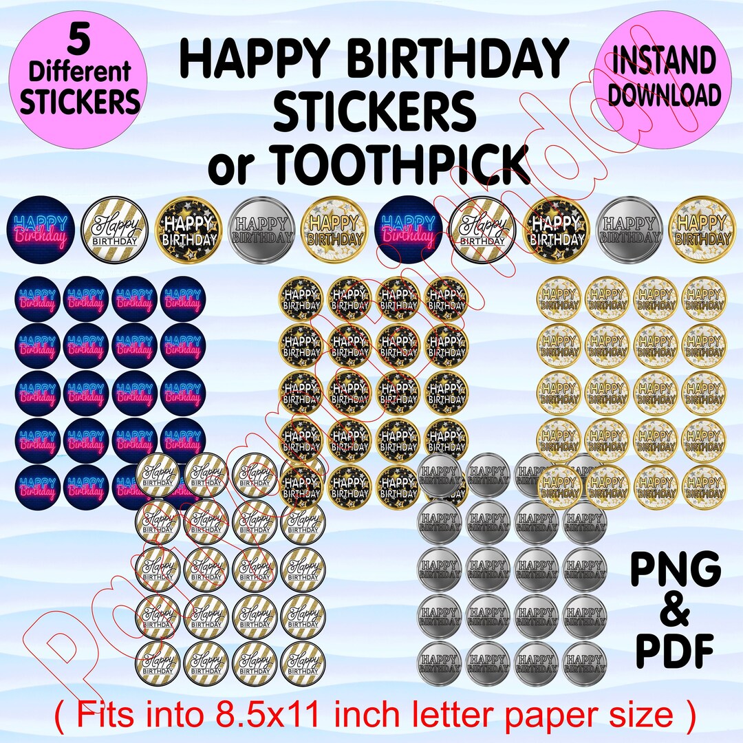 Happy Birthday Themed Stickers in 5 Different Models. Sticker in Gold ...