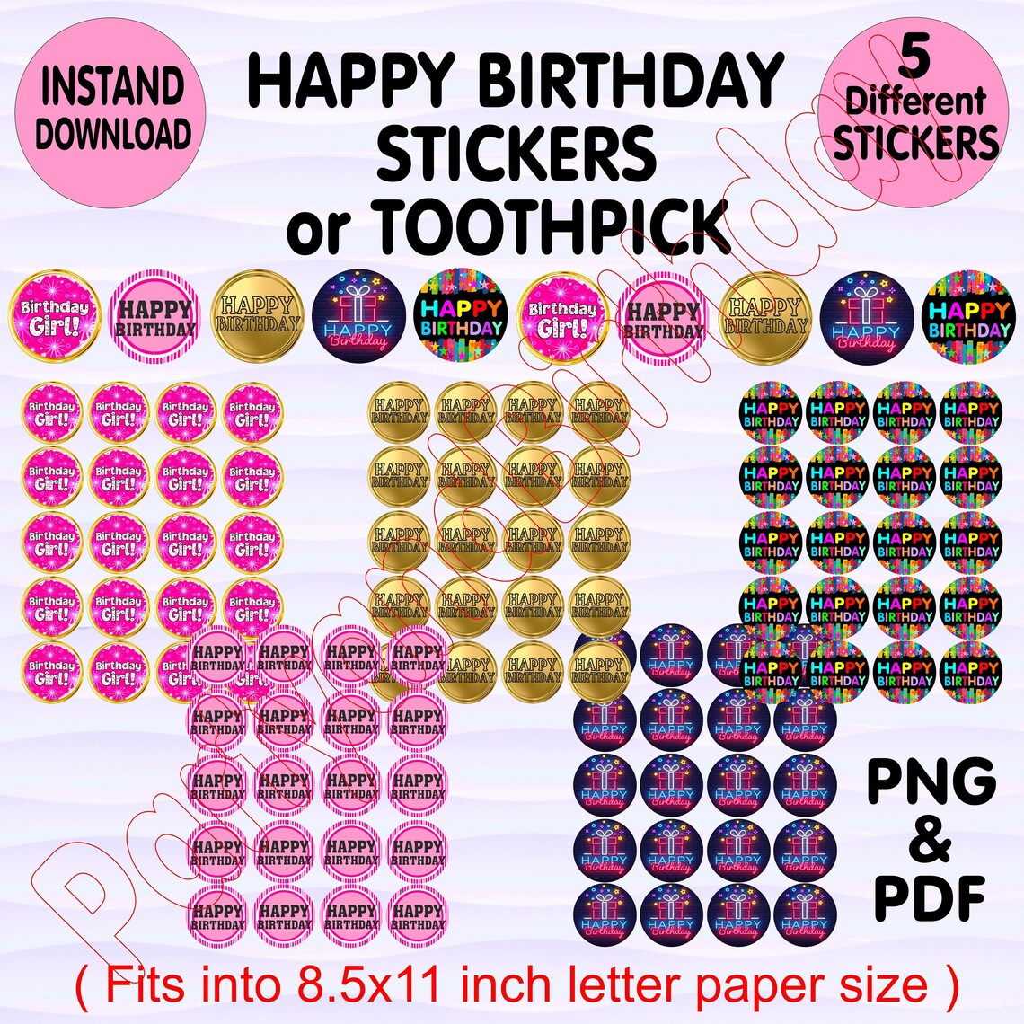 Happy Birthday Themed Stickers in 5 Different Models. Stylish Sticker ...
