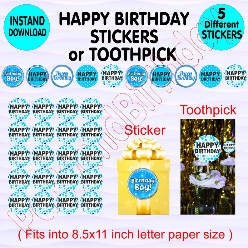 Happy Birthday Themed Stickers in 5 Different Models. Gift Stickers ...