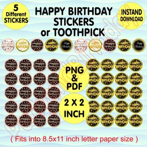 Happy Birthday Themed Stickers in 5 Different Models. Sticker in Gold ...