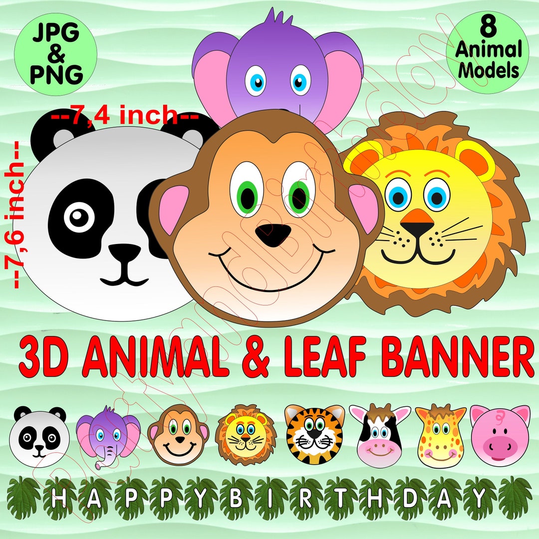 3d Birthday Printed Leaves and Cute Animals Banner. Banner for the ...