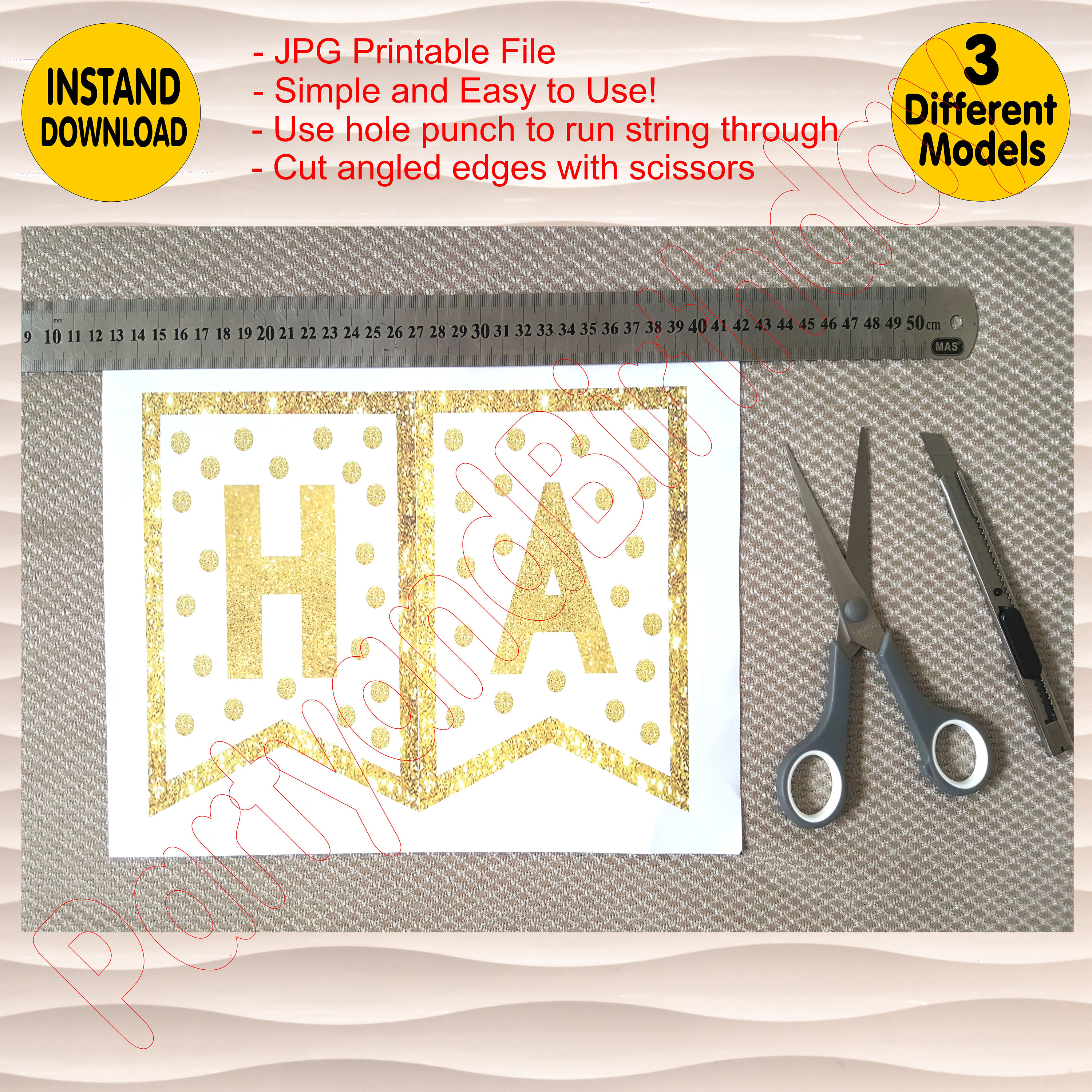 Happy Birthday Gold Banner, 3 Different Model, Star, Circle and Gold ...