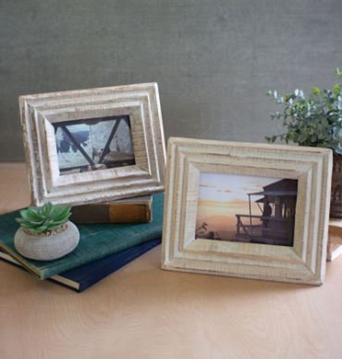 Set of Two Recycled White-washed Wood Photo Frames - Etsy