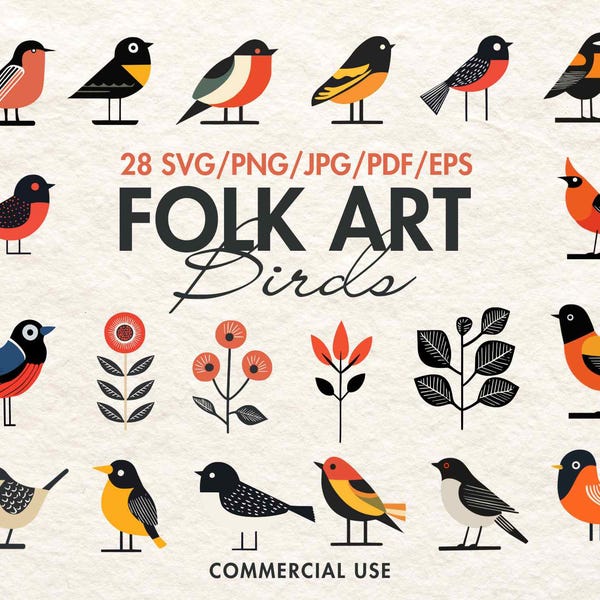 Folk Art Birds - Etsy