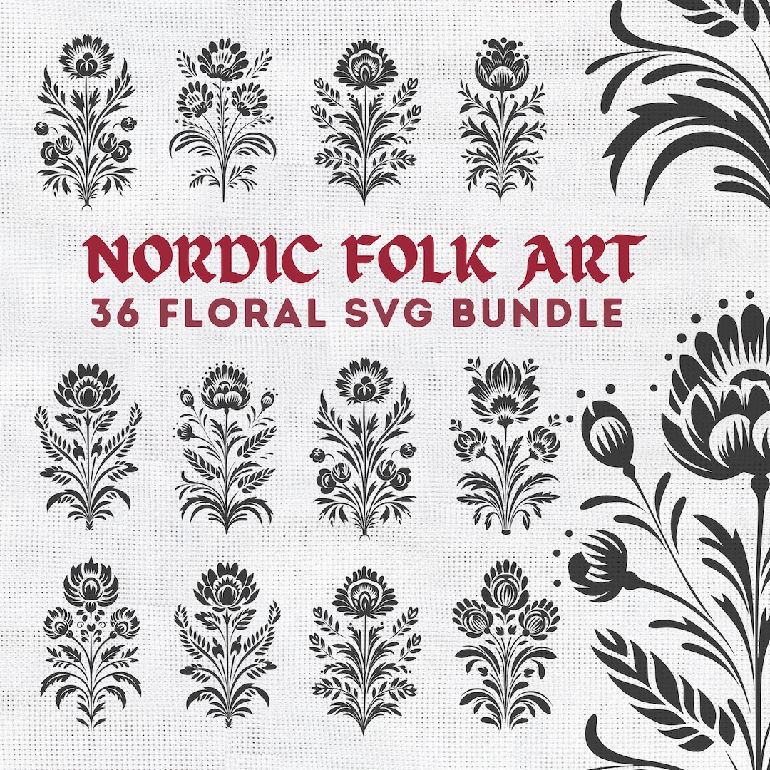 Swedish Folk Art SVG Floral Furniture Transfers Stencils, Scandinavian ...