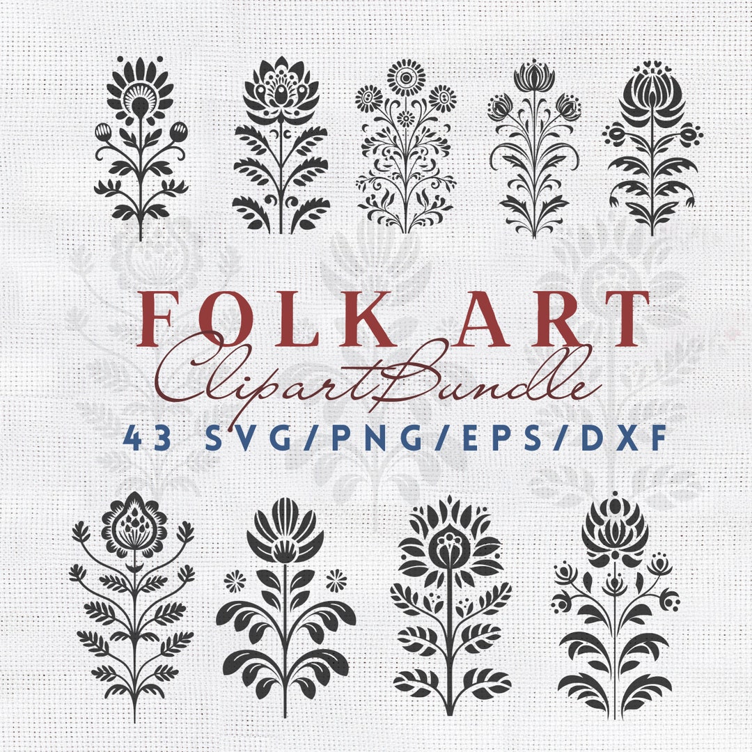 Folk Art Wildflower SVG Bundle, Scandinavian Clipart, Swedish Folkart ...