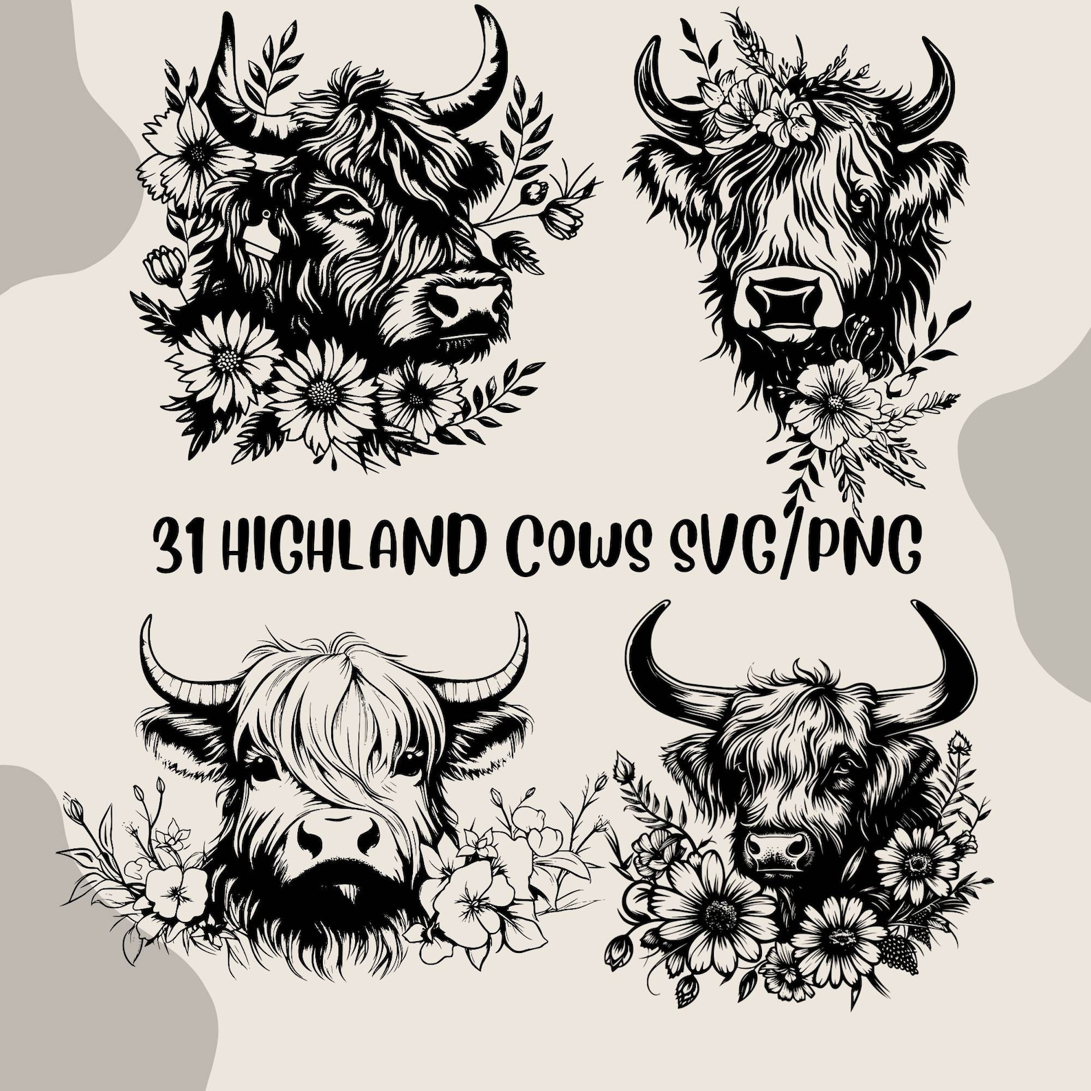 Floral Highland Cow Svg Bundle, 31 Highland Cow Designs for Laser ...