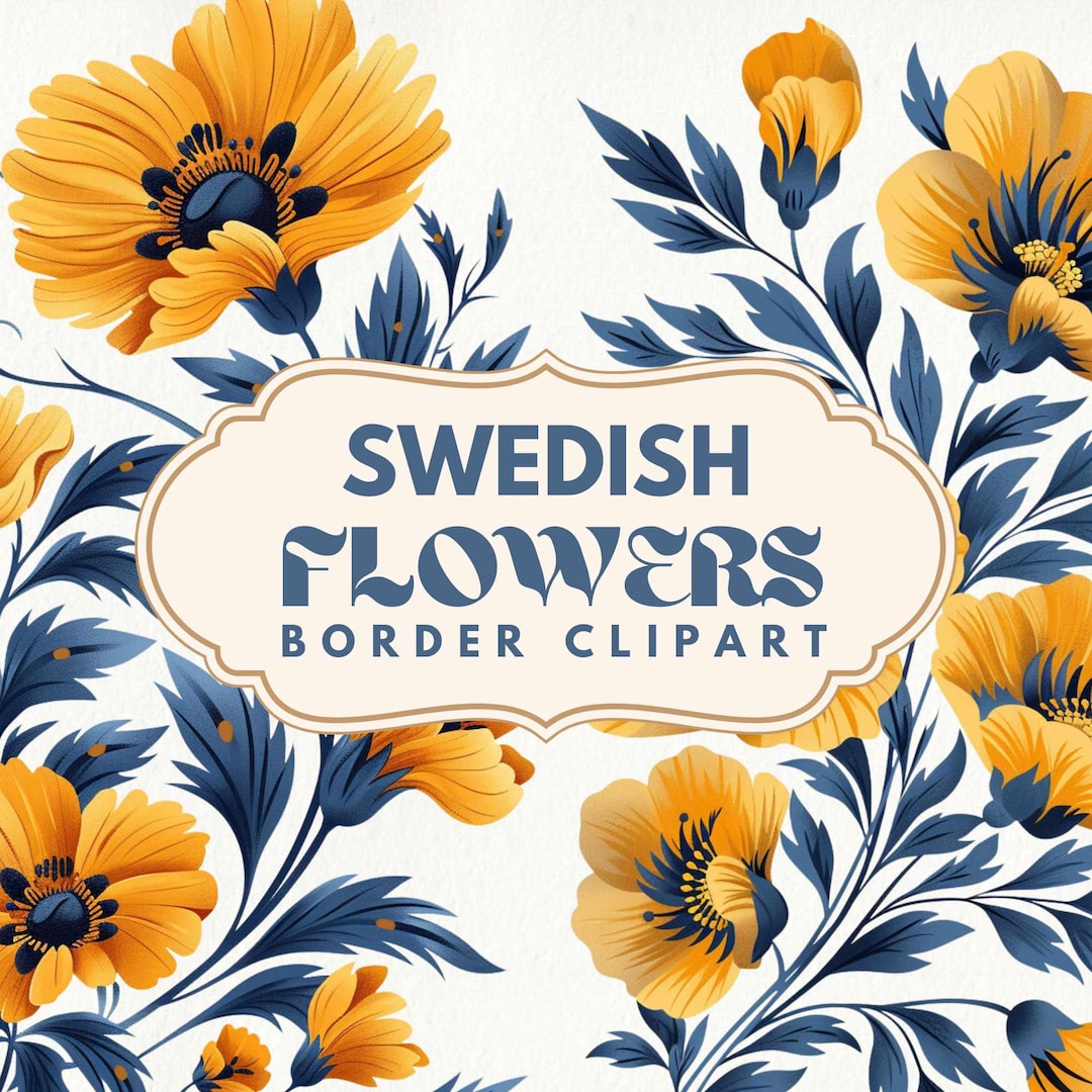Swedish Flowers Clipart Bundle, Yellow and Blue Poppy Floral Bouquet ...