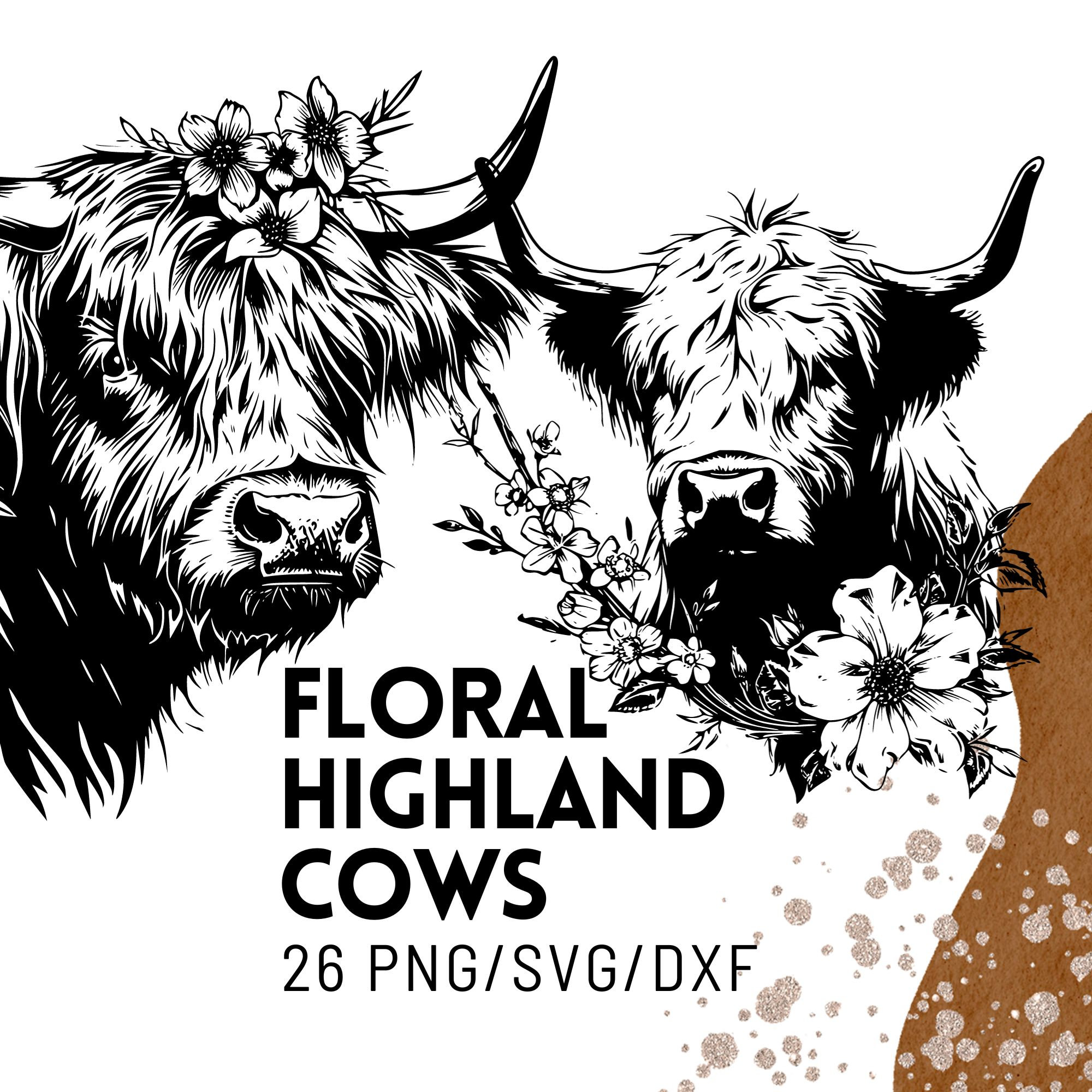 Floral Highland Cow Svg Bundle, 26 Highland Cow Designs for Laser ...