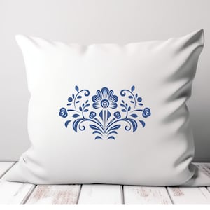 Scandi SVG Stencils, 28 Delft Blue Folk Art Floral Bouquets and Footer ...