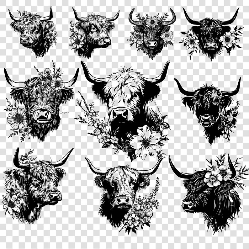 Floral Highland Cow Svg Bundle 26 Highland Cow Designs For Laser