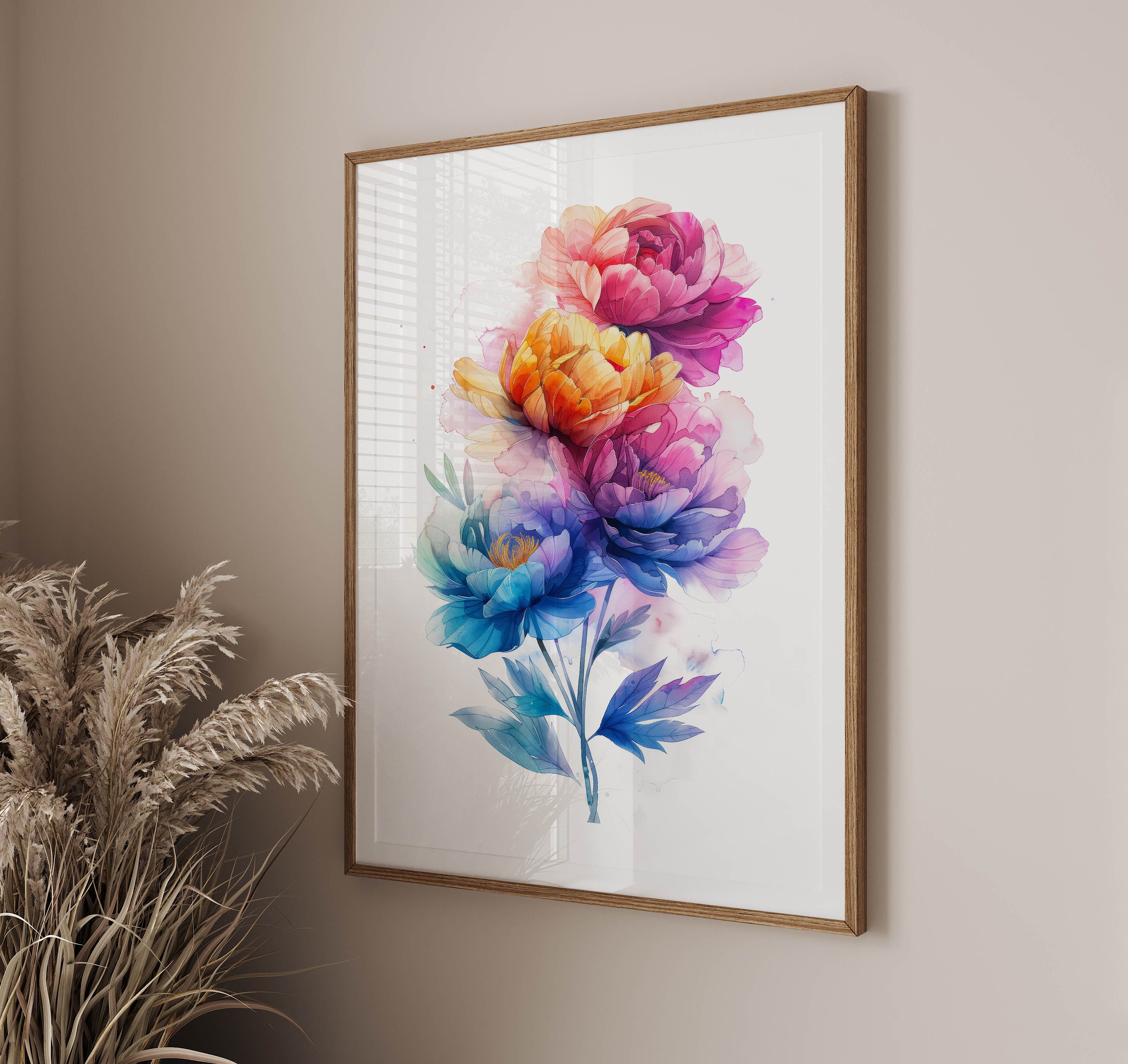 Peonies Clipart, Abstract Peonies Art Print, Printable Watercolor ...