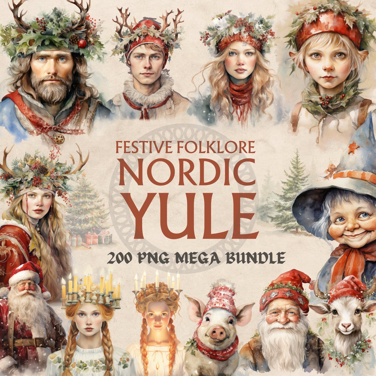 Nordic Yule Festive Folklore Clipart Bundle, Scandinavian Christmas ...