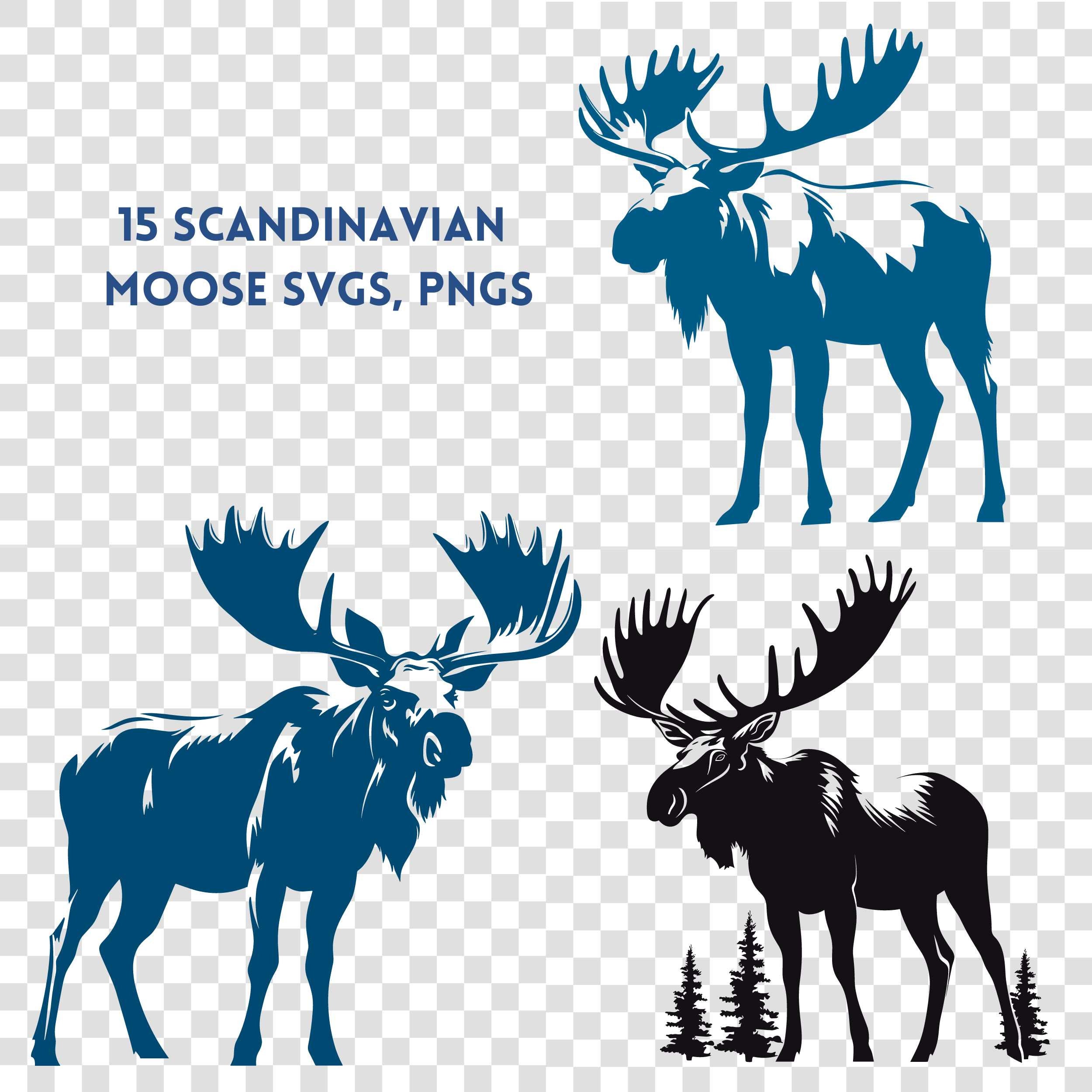 Moose Vector SVG PNG Bundle for Commercial Use, Cricut Nordic Clipart ...