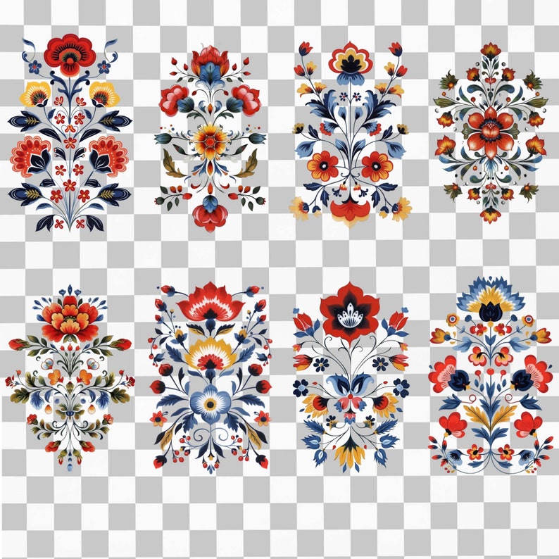 Folk Art Flowers Clipart Bundle, 17 Scandinavian Floral Porcelain ...