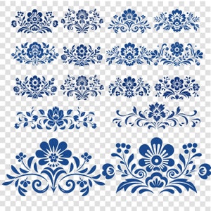 Scandi SVG Stencils, 28 Delft Blue Folk Art Floral Bouquets and Footer ...