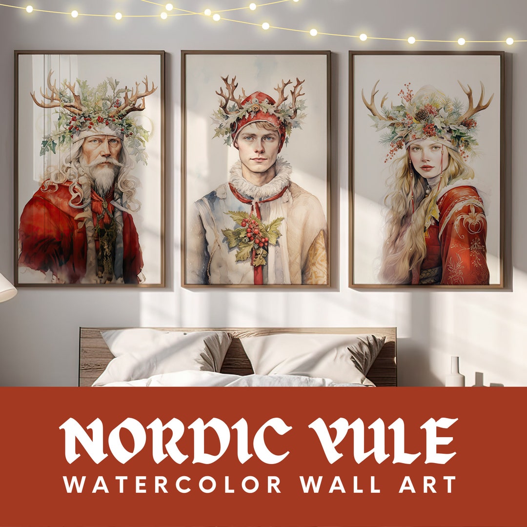 Nordic Yule Wall Art Printable Set of 3, Scandinavian Christmas ...