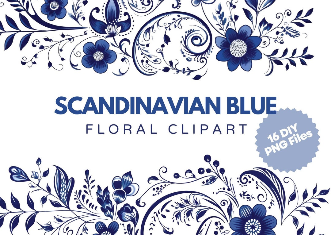 Delft Blue Floral Clipart Watercolor, Wild Flower Clipart, Premade ...