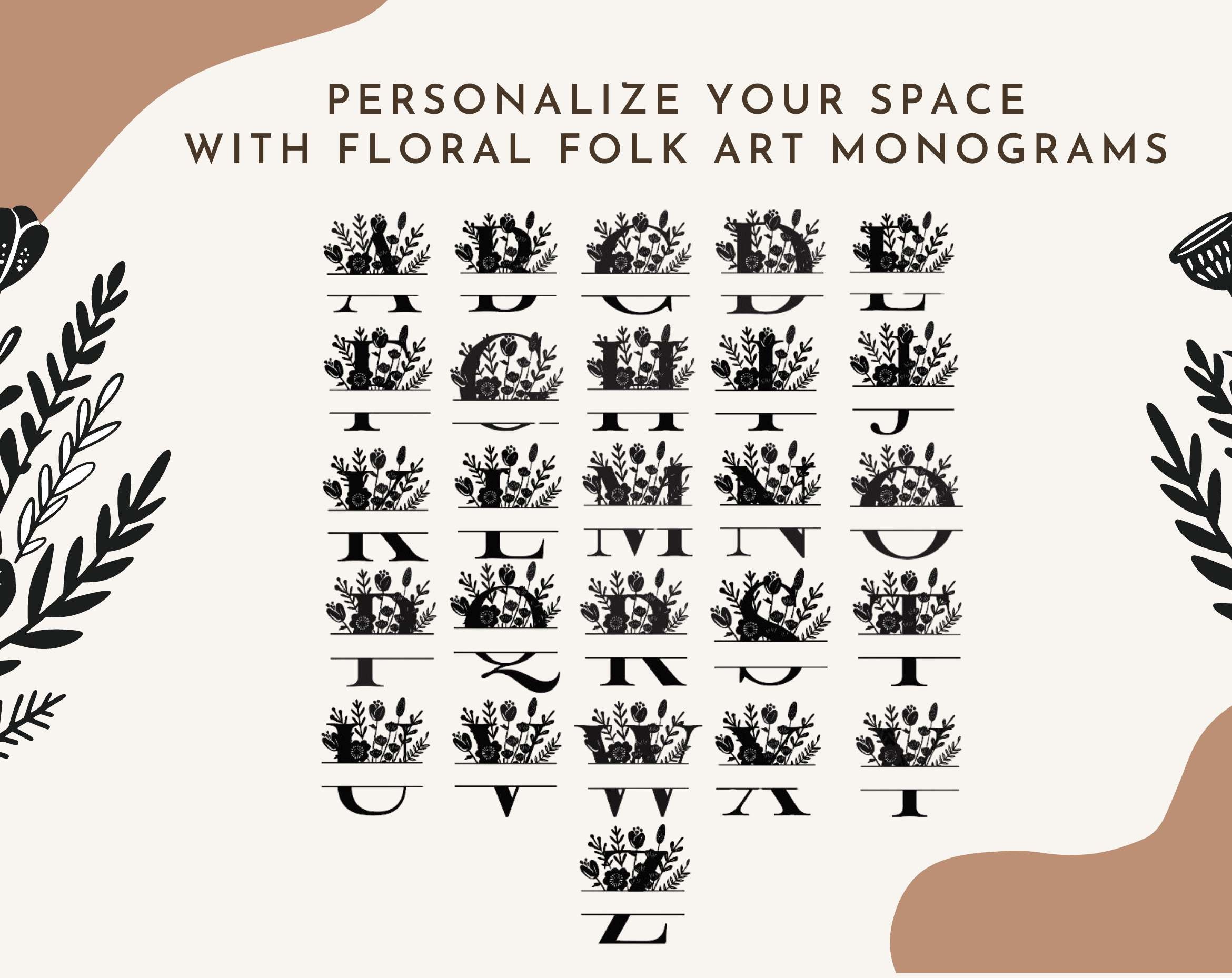 Split Monogram Alphabet Bundle, SVG Floral Letters With Scandinavian ...