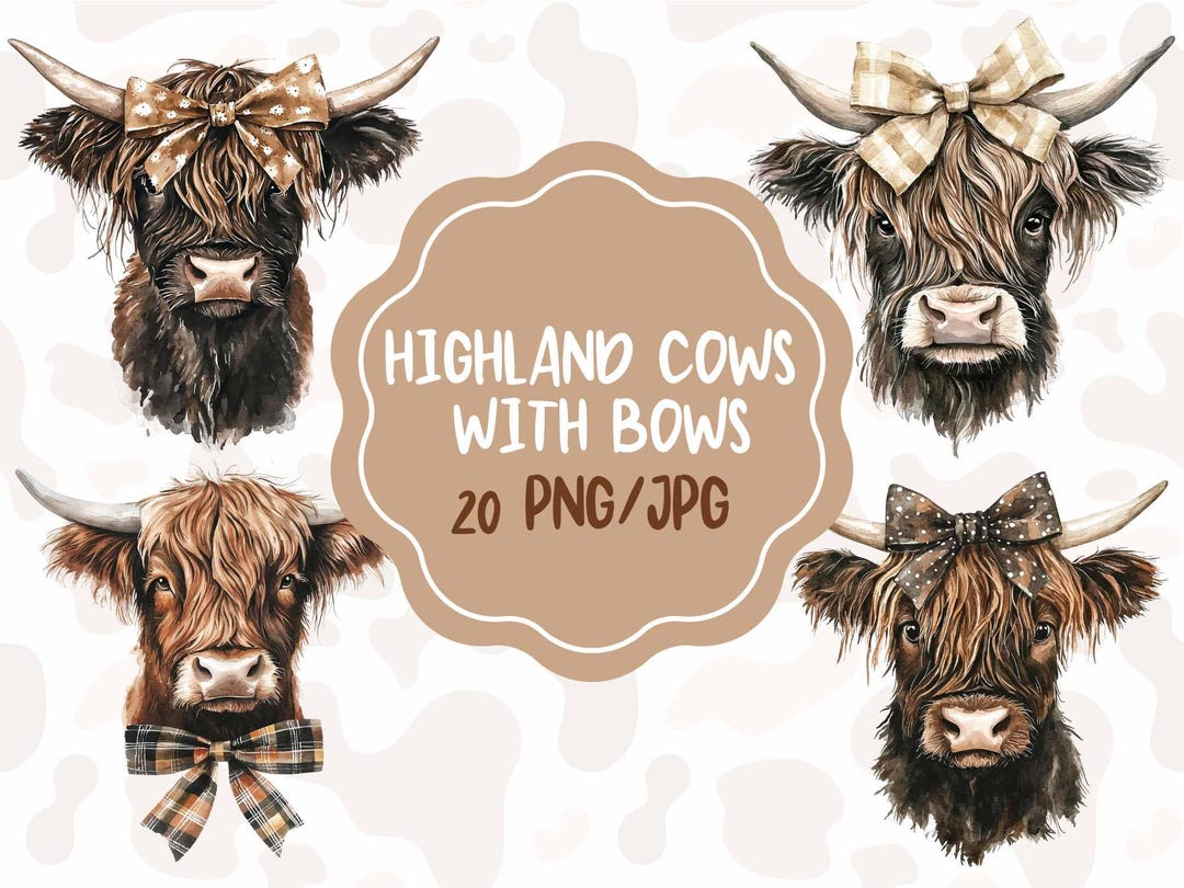 Highland Cow With Bow PNG Bundle for Sublimation. 20 Instant Download ...