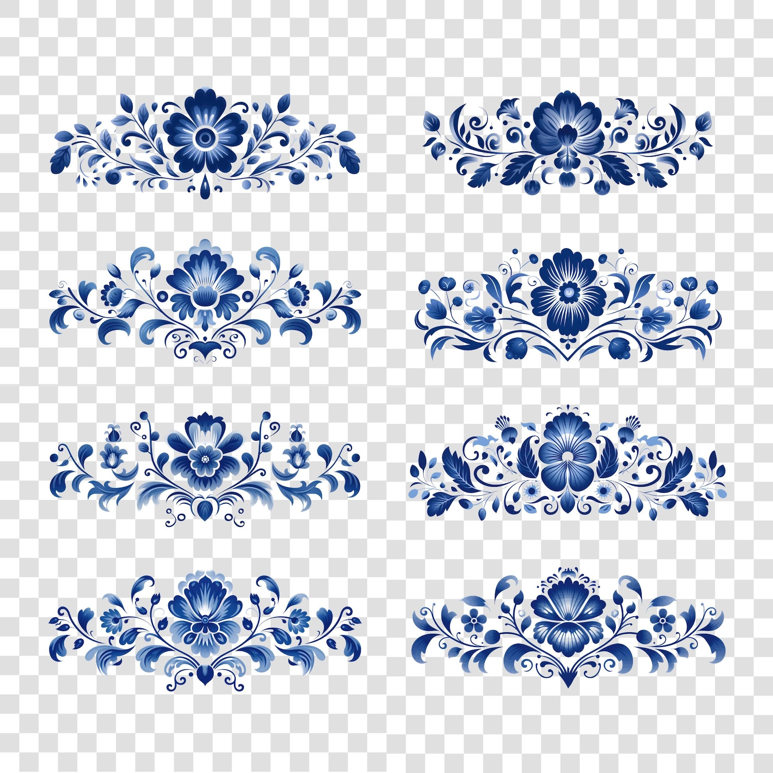 Folk Art Flower Clipart, 23 Delft Blue Floral Bouquets Elements for ...