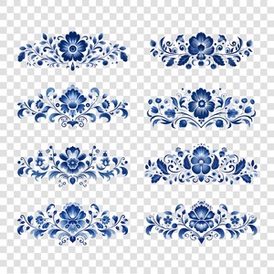 Folk Art Flower Clipart, 23 Delft Blue Floral Bouquets Elements for ...