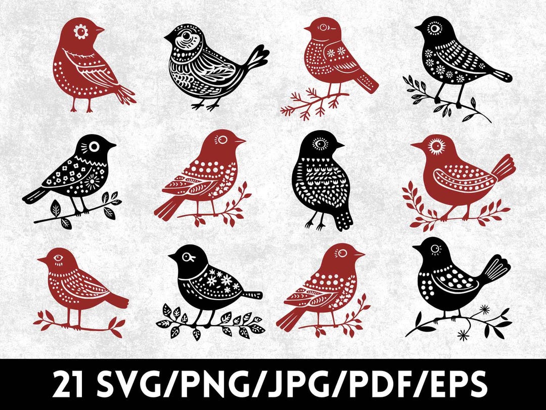 Folk Art SVG Birds Bundle. Scandinavian Inspired DIGITAL DOWNLOAD Cute ...