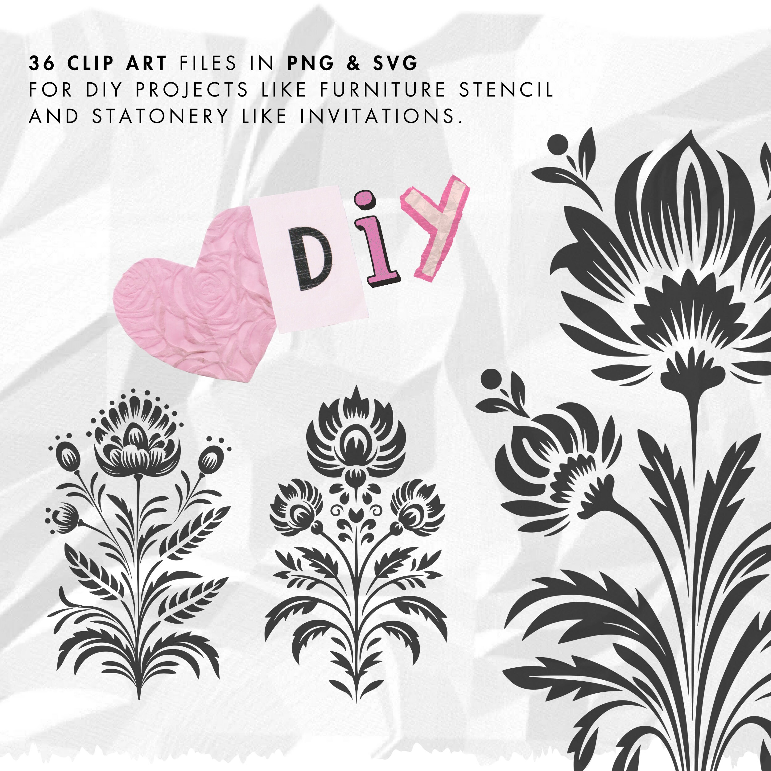 Swedish Folk Art SVG Floral Furniture Transfers Stencils, Scandinavian ...
