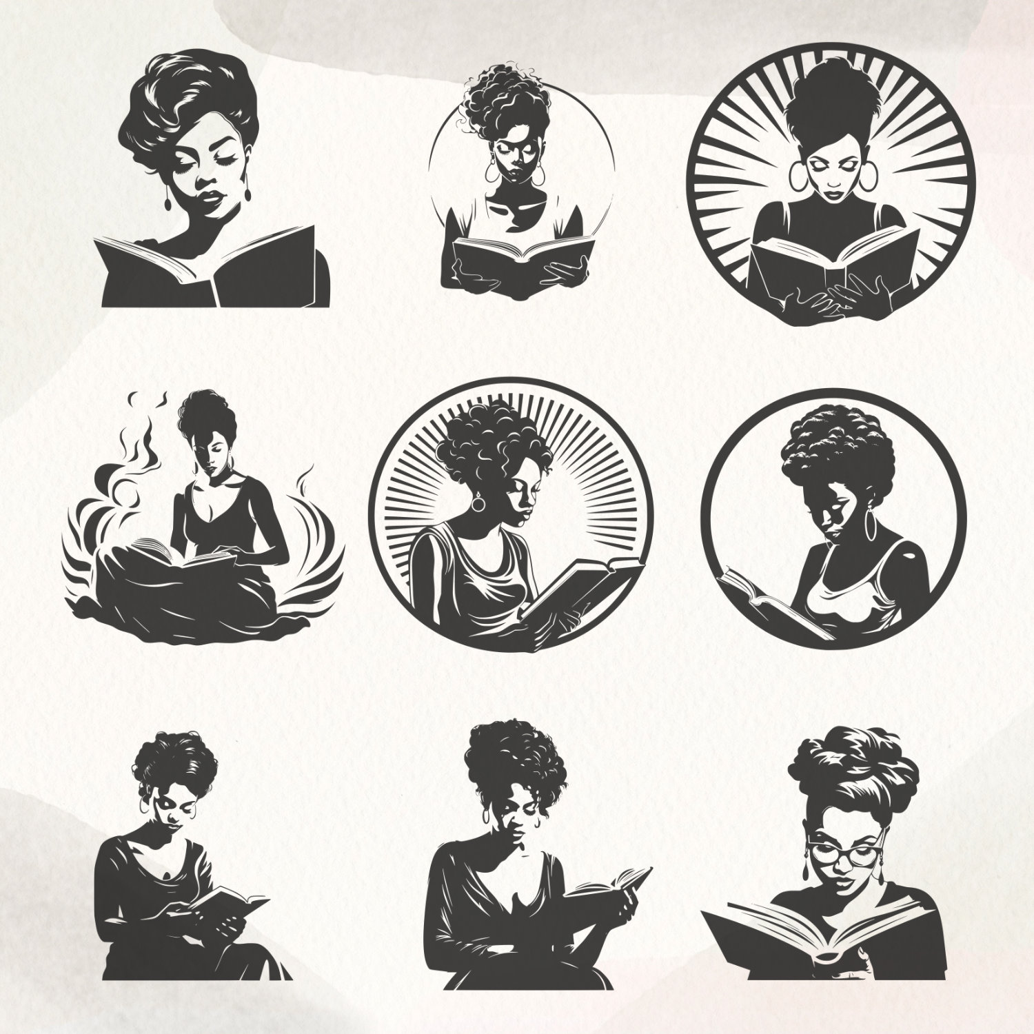 Black Woman Reading SVG Bundle, Silhouette Woman Book Worm PNG, Black ...