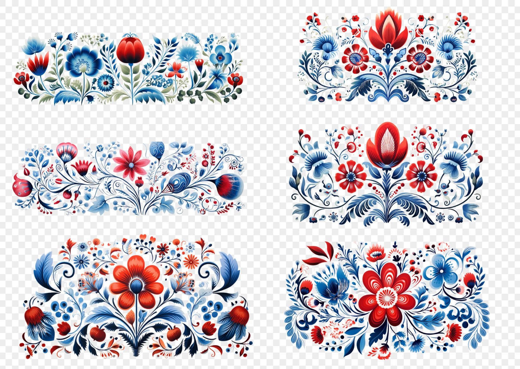 Festive Folk Art Clipart, Folk Floral Transfer, Scandinavian Folk Art ...