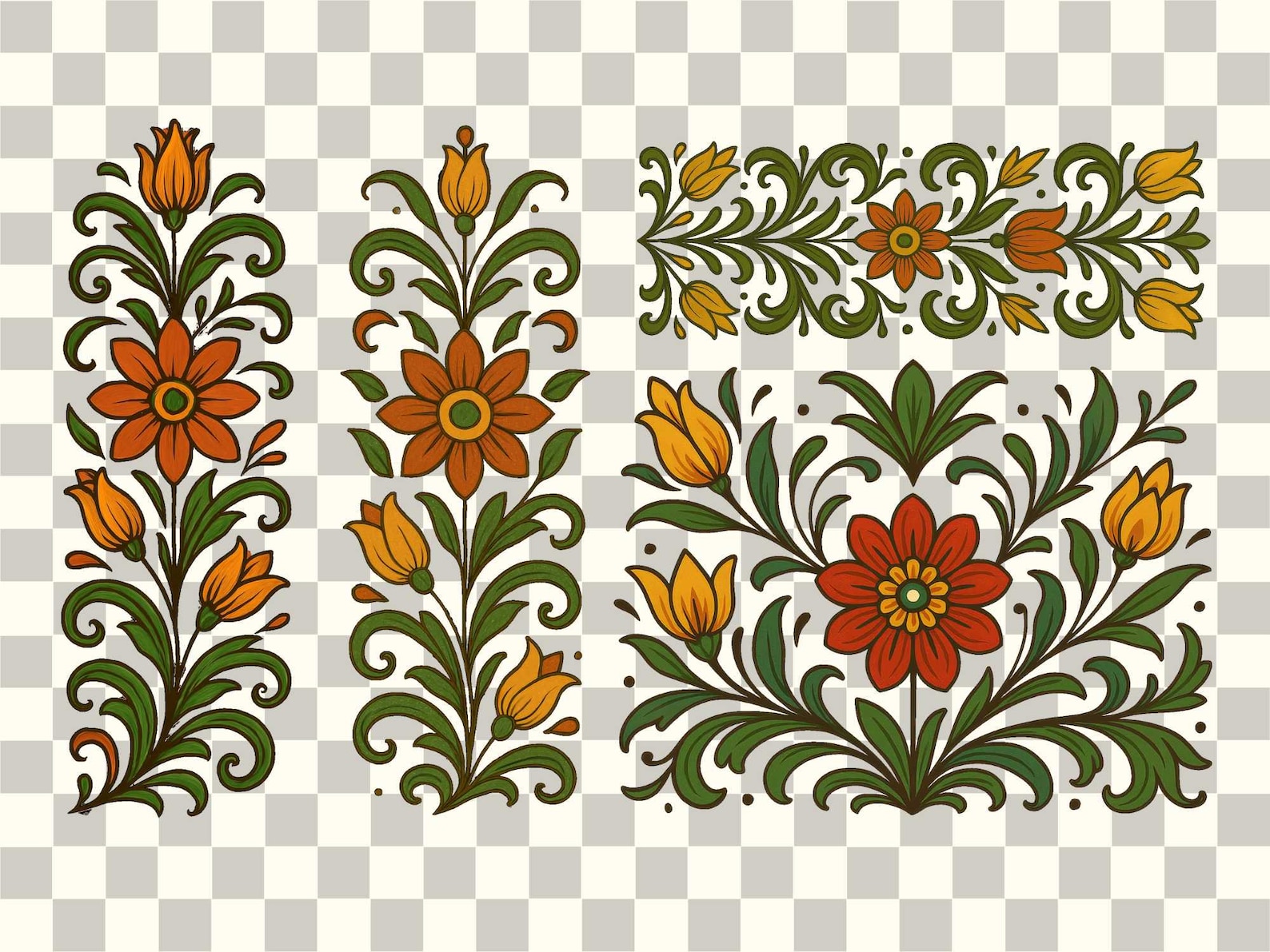 Rosemaling Folk Art Clipart Bundle. Norwegian Border Decor Digital ...