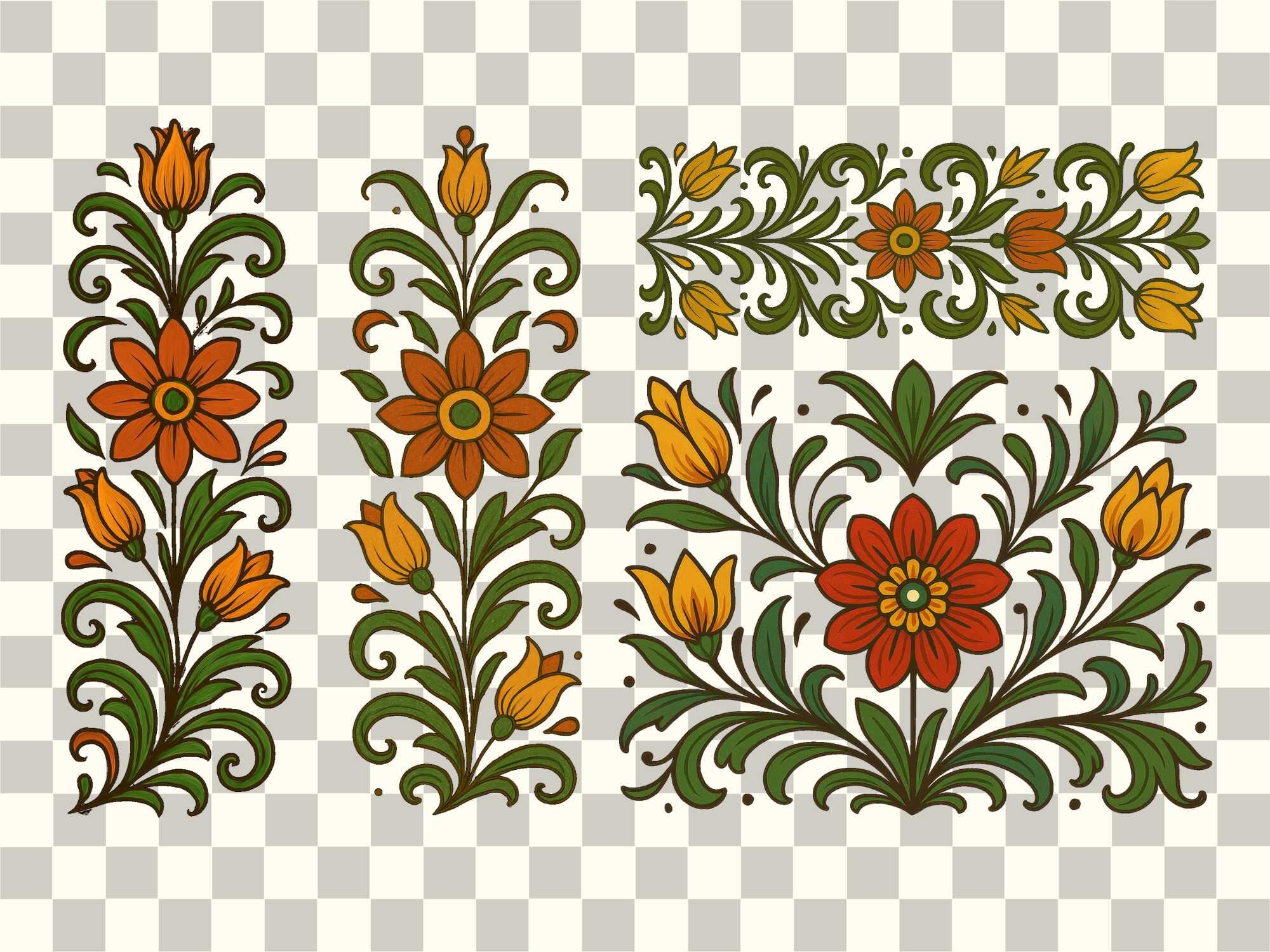 Rosemaling Folk Art Clipart Bundle. Norwegian Border Decor Digital ...