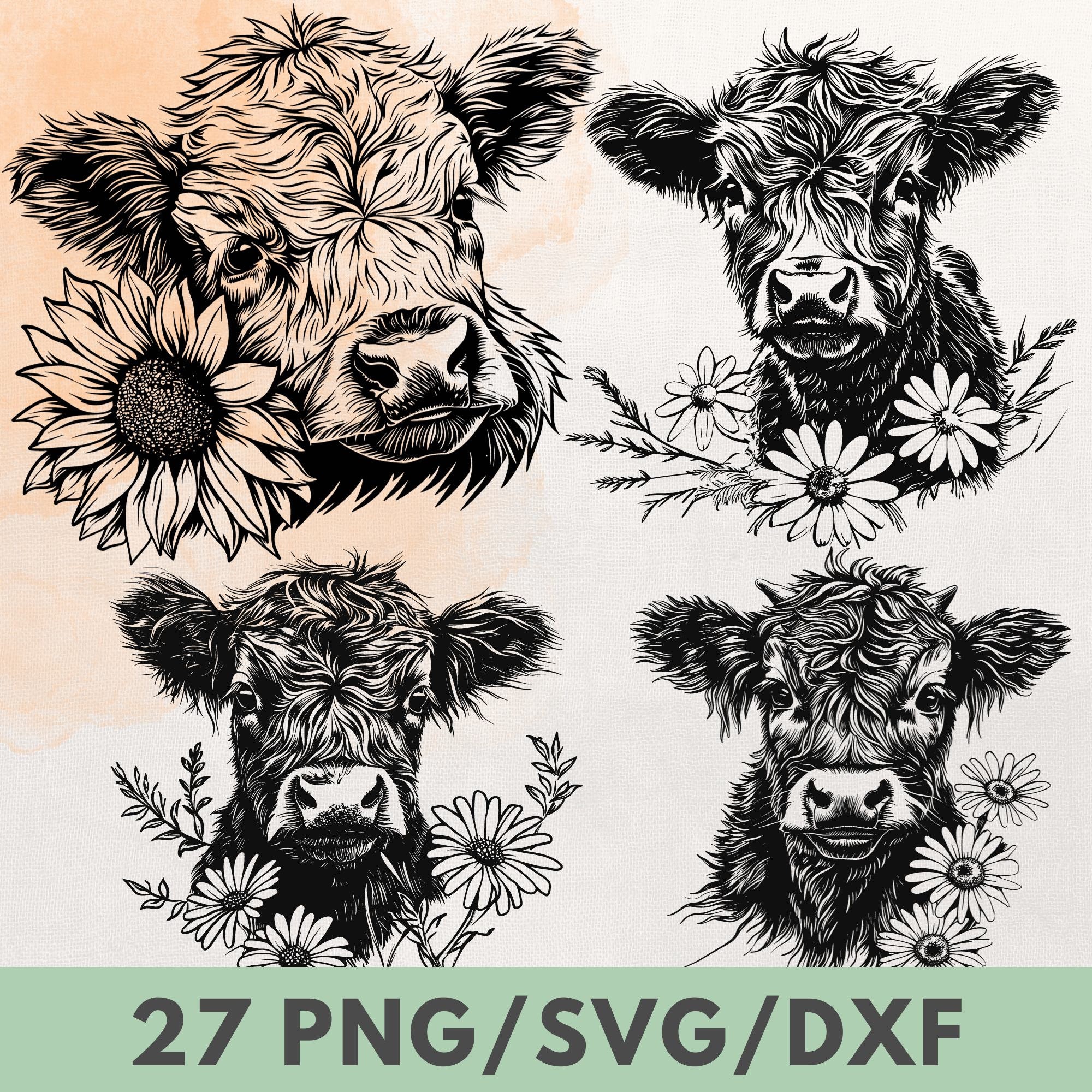 Floral Highland Cow Svg Bundle, 27 Highland Baby Cow Designs for Laser ...