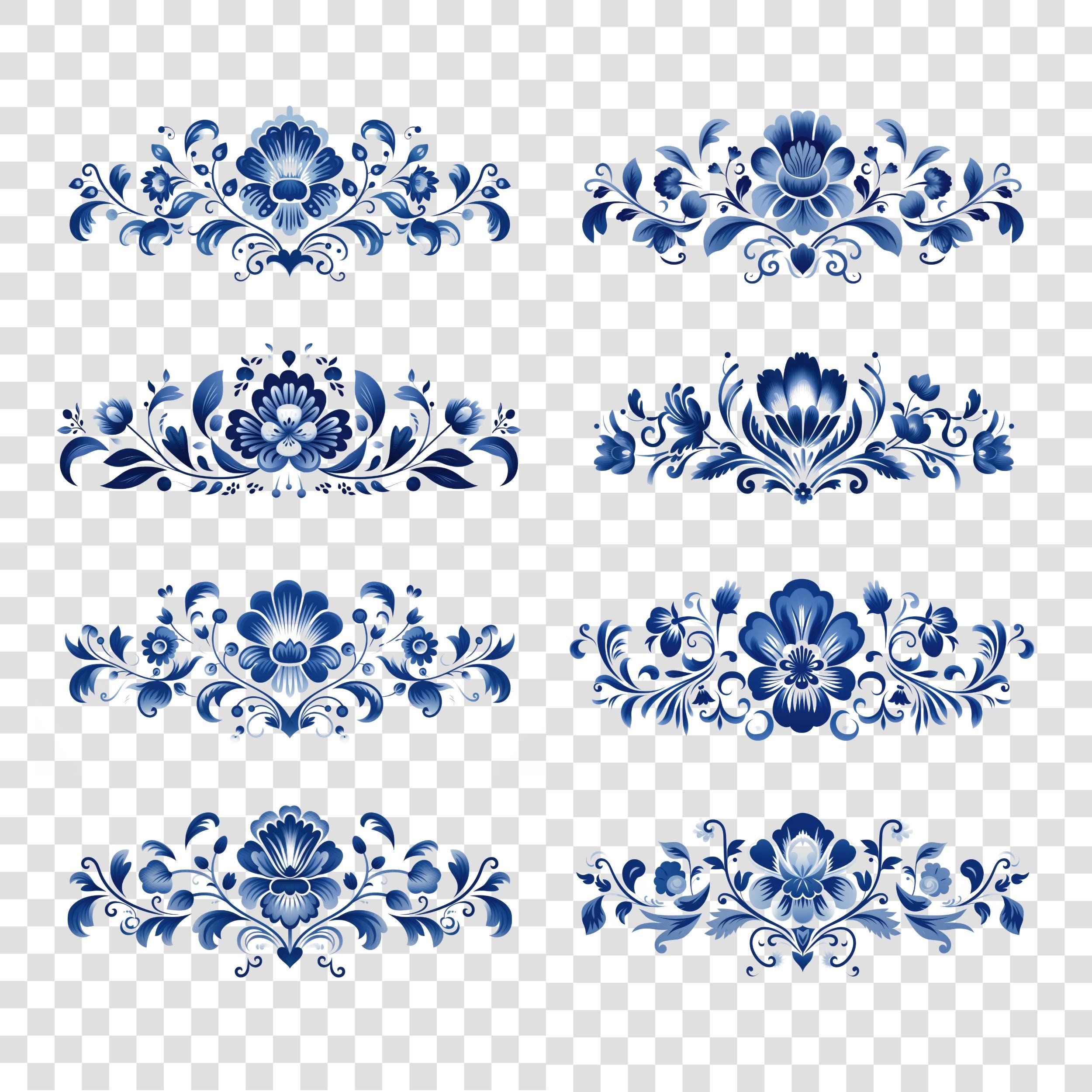 Folk Art Flower Clipart, 23 Delft Blue Floral Bouquets Elements for ...