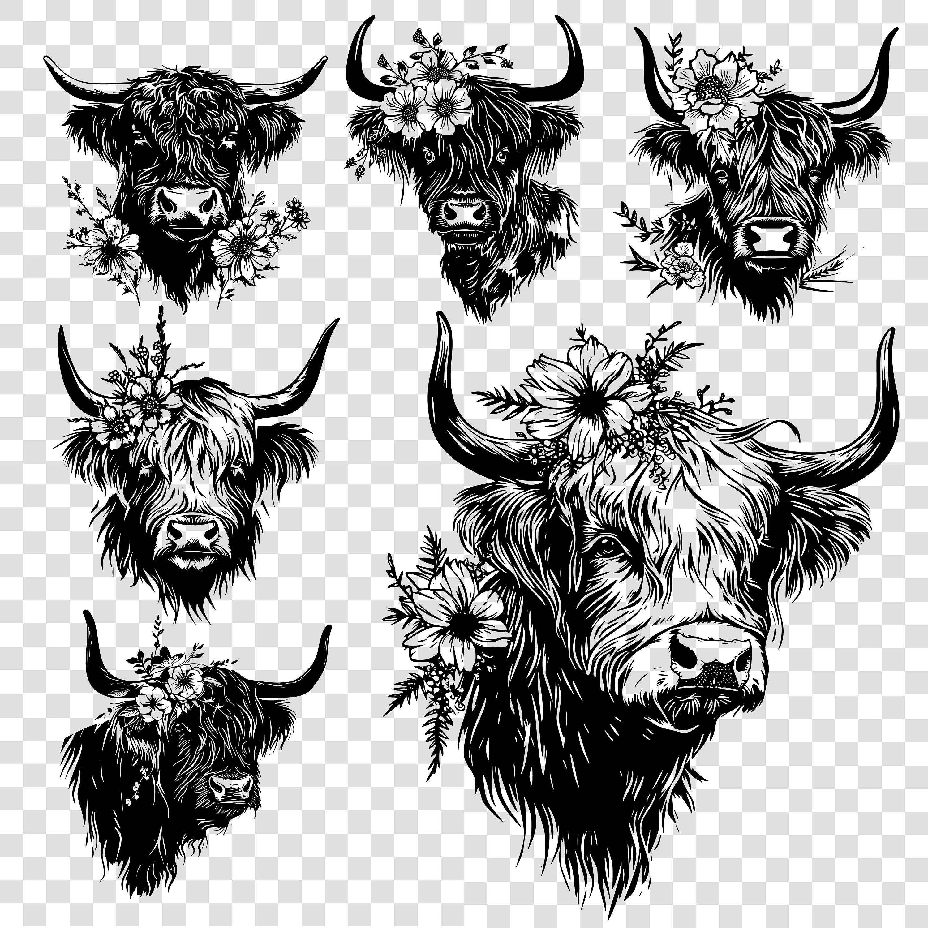 Floral Highland Cow Svg Bundle, 26 Highland Cow Designs for Laser ...
