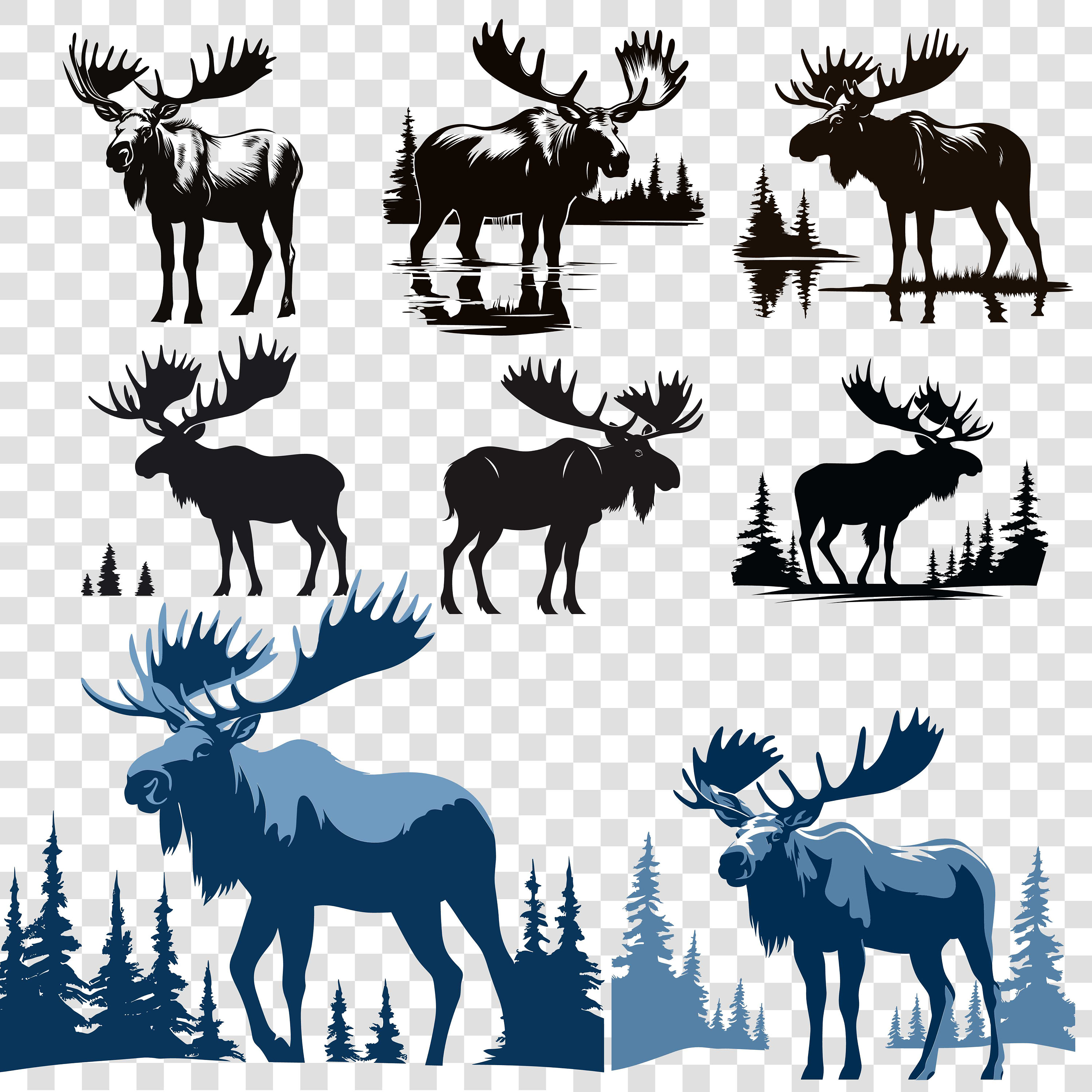 Moose Vector SVG PNG Bundle for Commercial Use, Cricut Nordic Clipart ...