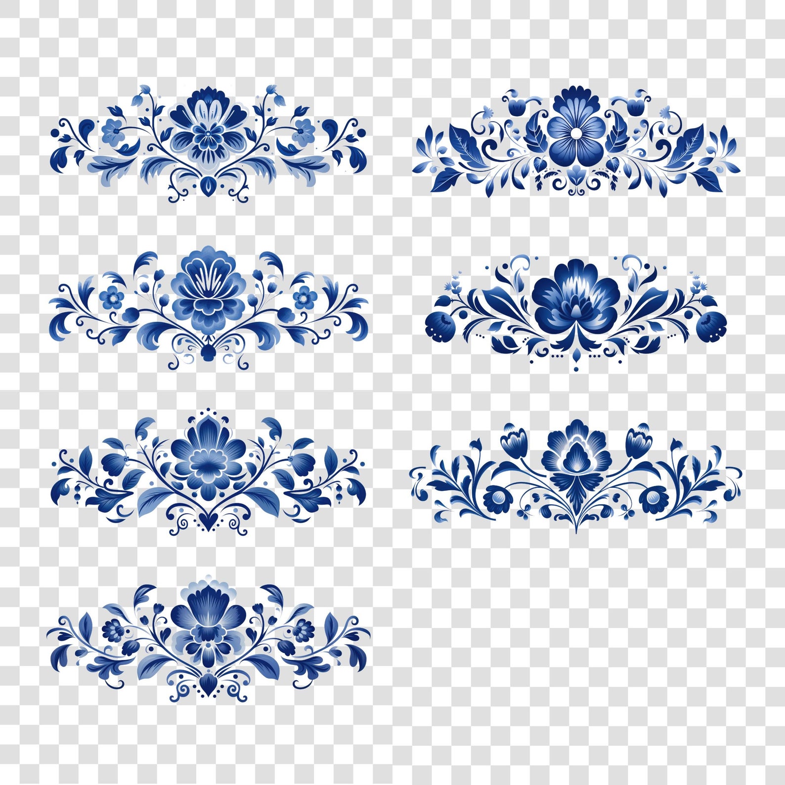 Folk Art Flower Clipart, 23 Delft Blue Floral Bouquets Elements for ...