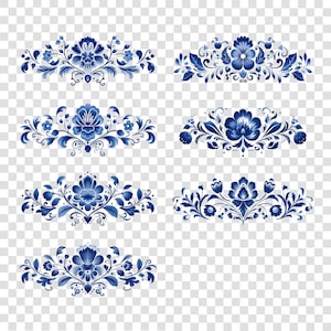 Folk Art Flower Clipart, 23 Delft Blue Floral Bouquets Elements for ...