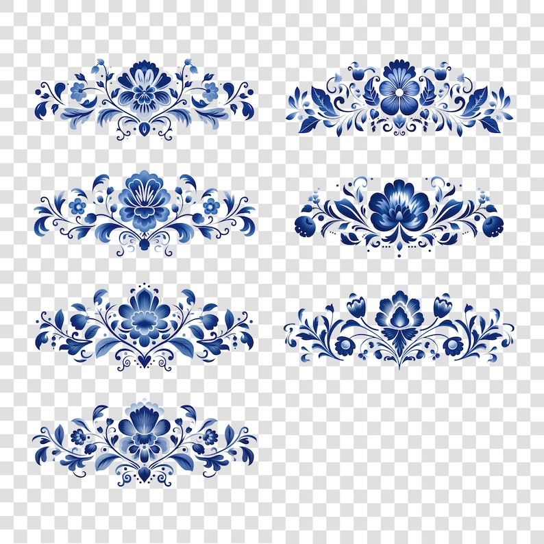 Folk Art Flower Clipart, 23 Delft Blue Floral Bouquets Elements for ...
