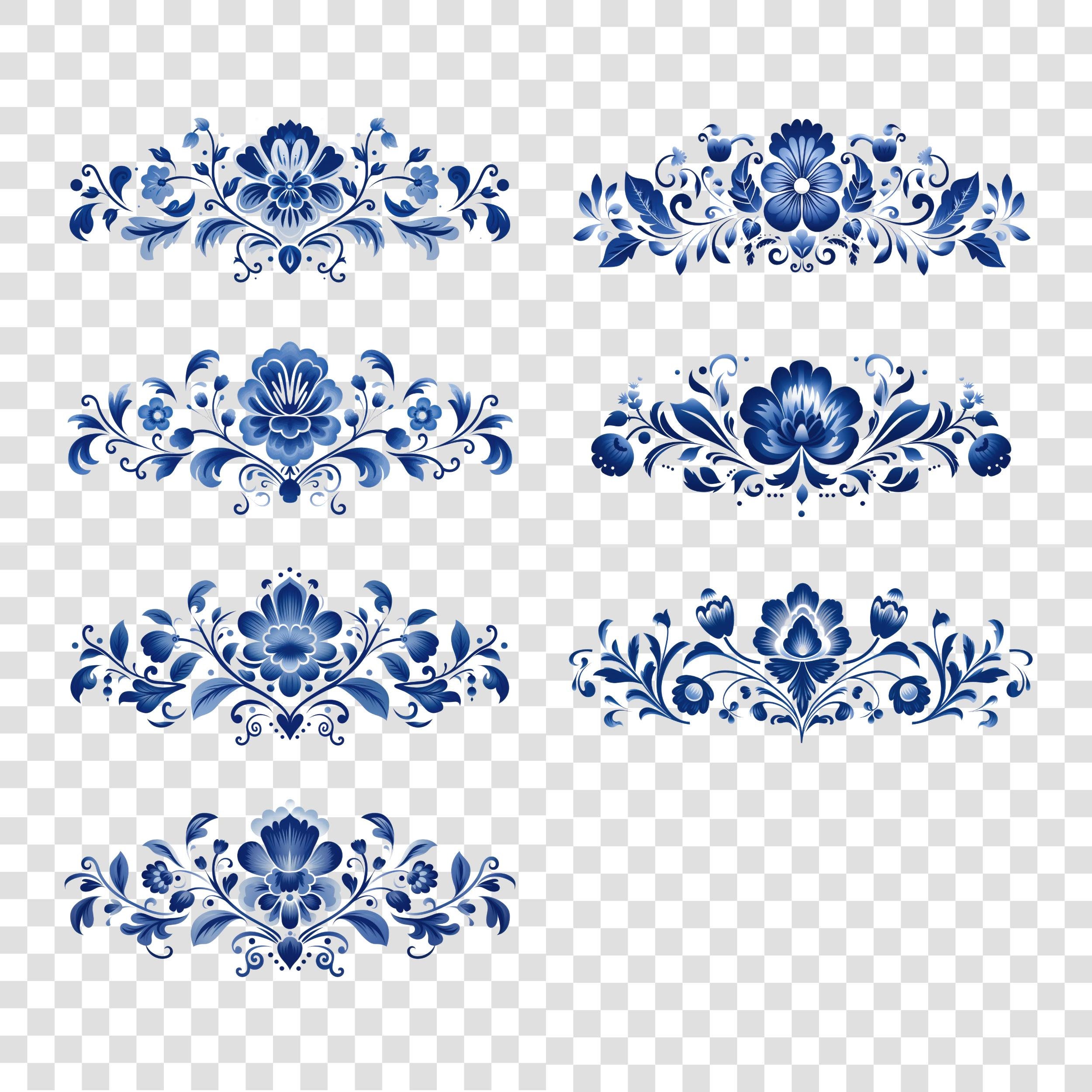 Folk Art Flower Clipart, 23 Delft Blue Floral Bouquets Elements for ...