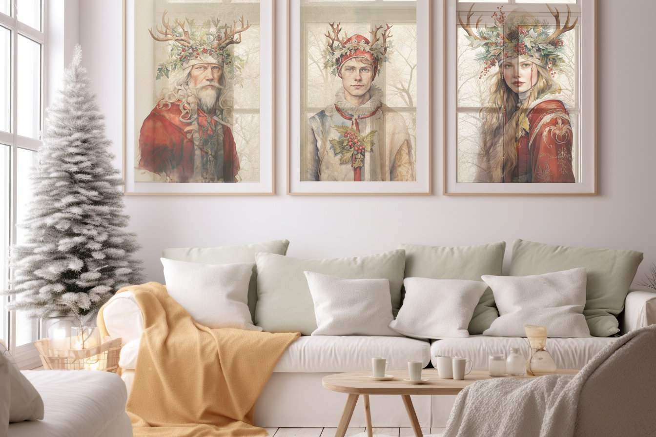 Nordic Yule Wall Art Printable Set of 3, Scandinavian Christmas ...