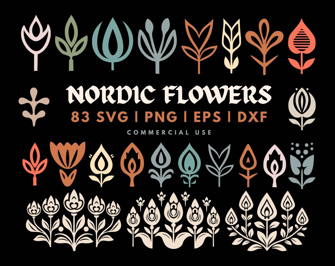 Nordic Flowers Clipart for Crafting and Printing, 83 SVG PNG Bundle ...