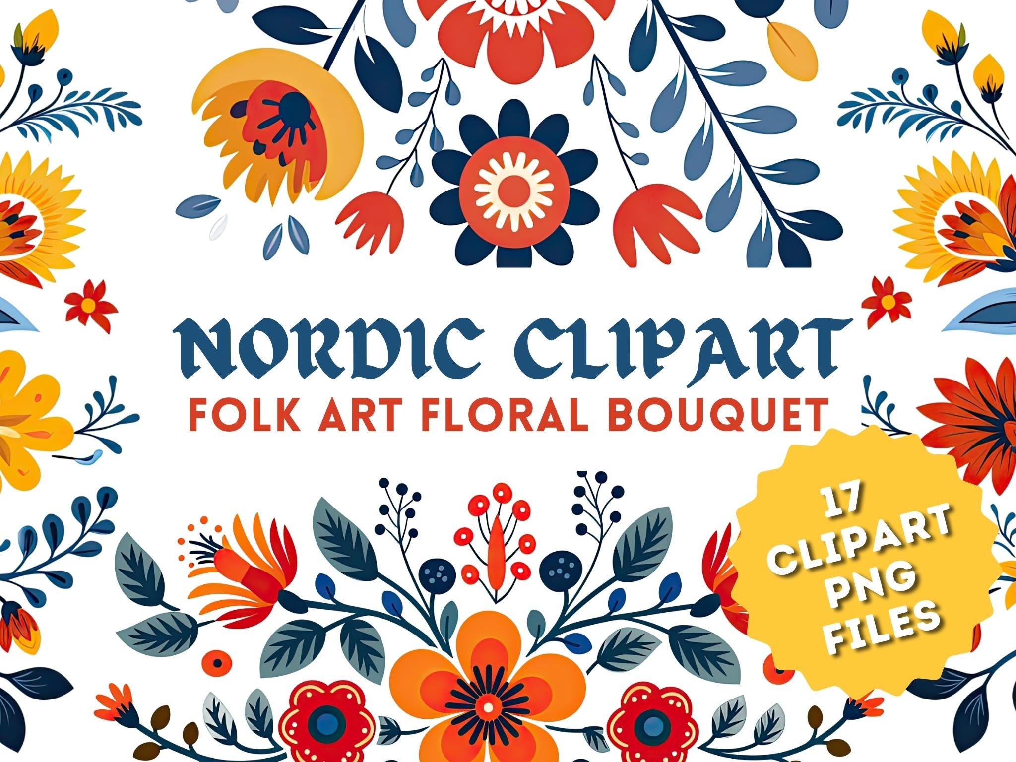 Nordic Floral Art Bouquet Instant Download Clipart - Etsy