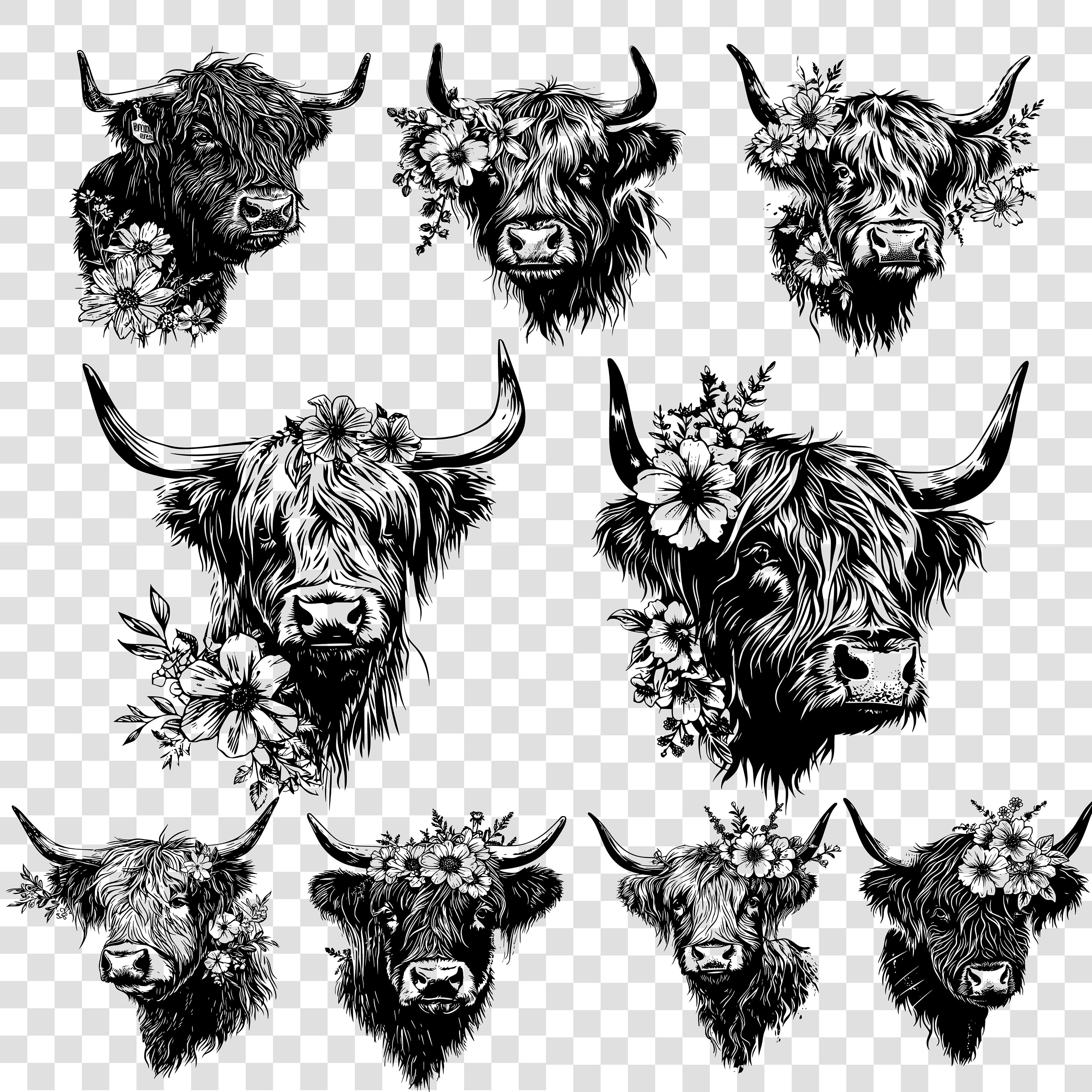 Floral Highland Cow Svg Bundle, 26 Highland Cow Designs for Laser ...