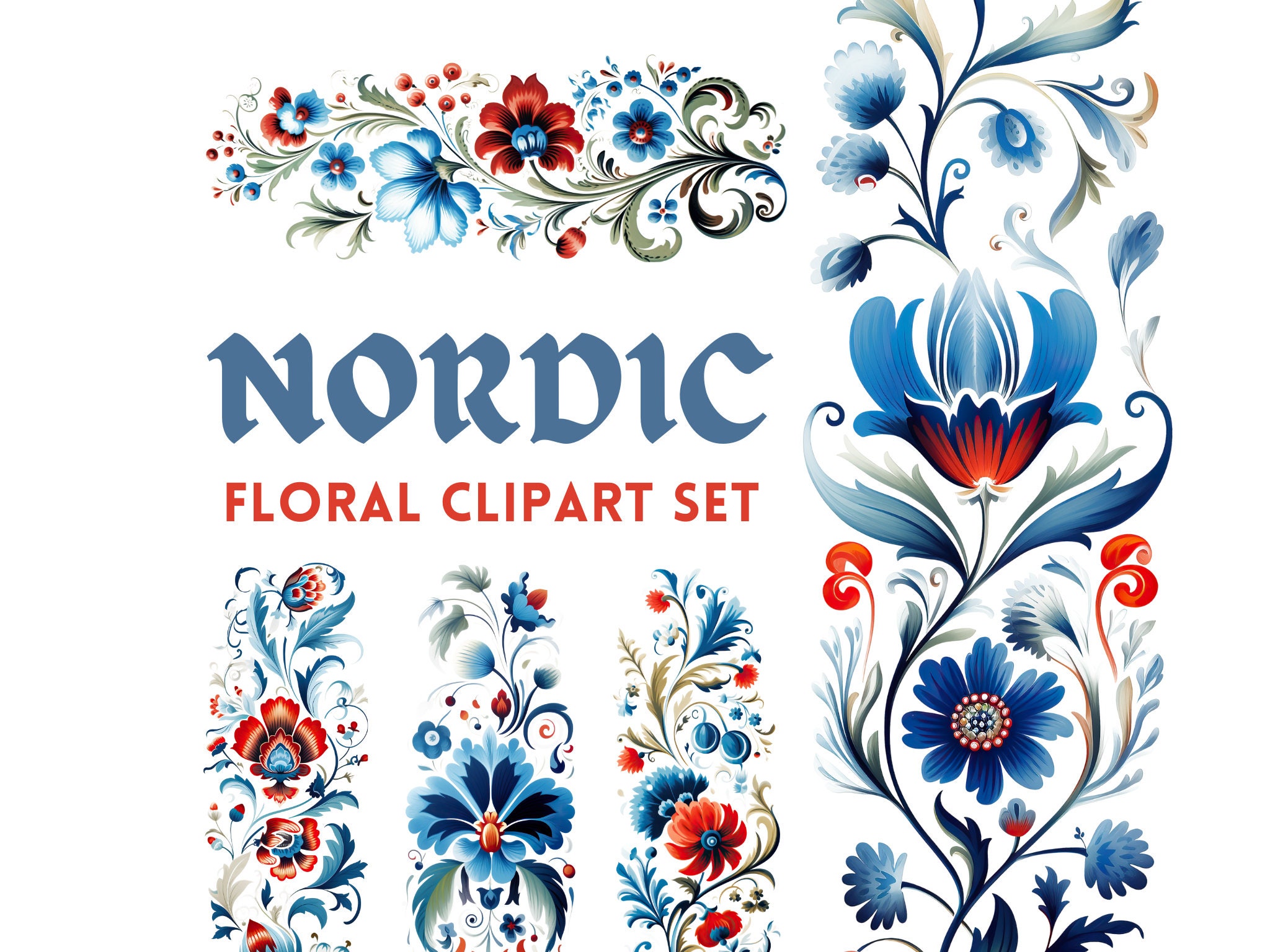 Nordic Floral Art Bouquet Instant Download Clipart, Scandinavian ...