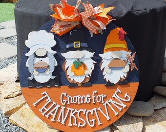 Thanksgiving Pilgrim Gnome Door Hanger Give Thanks Sign - Etsy