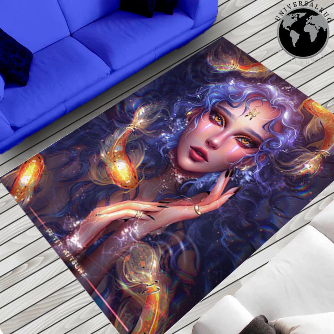 Pisces Rug, Fish Rug, Zodiac Rugs, Blue Phosphor Rug, Astrology Rug ...