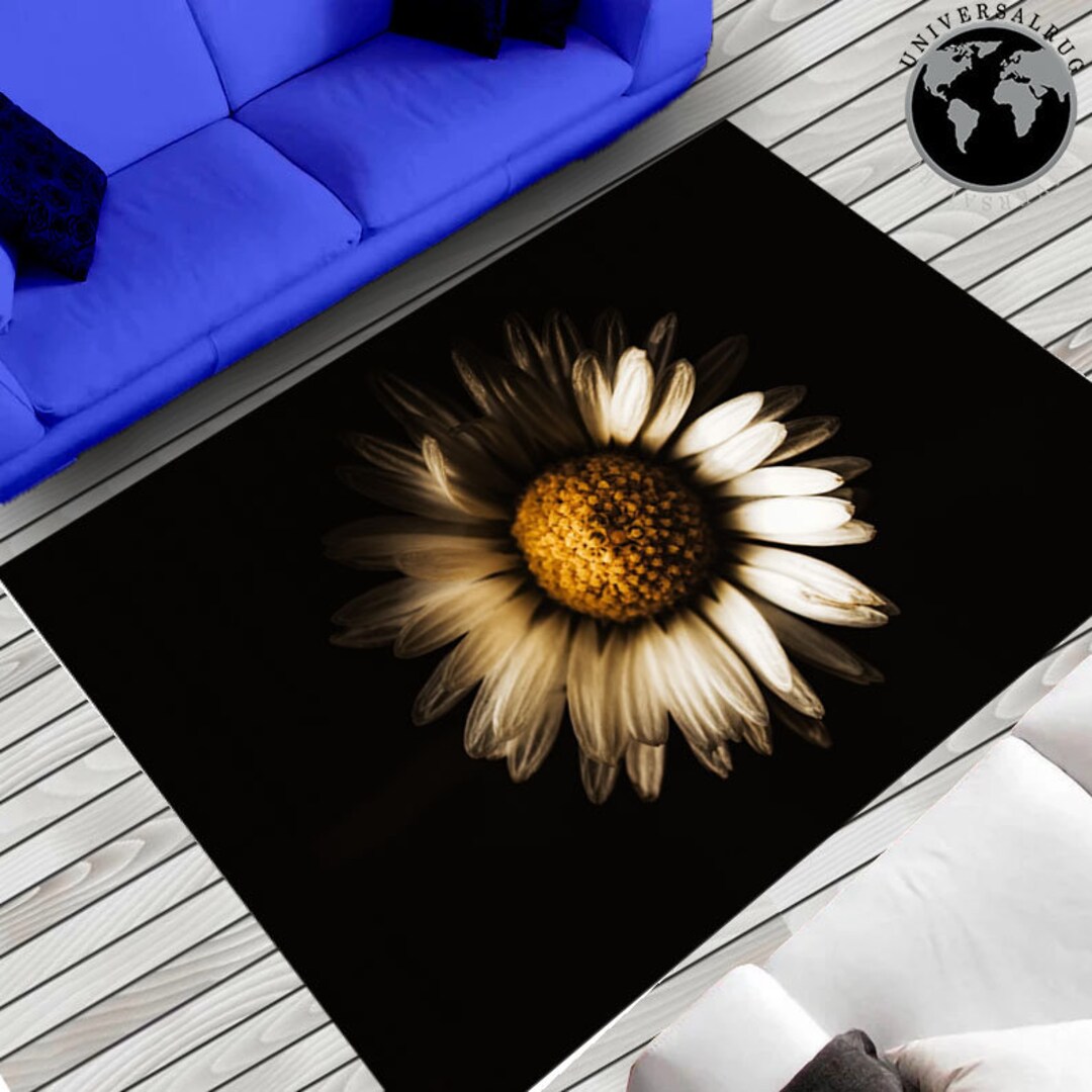 Daisy Rug, Flowers Rug, Floral Rug, Black Rug, Living Room Rug, Custom ...