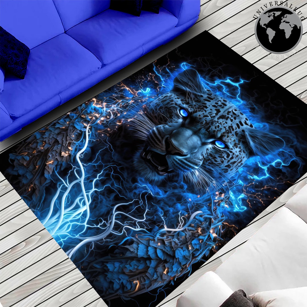 Panther Rug, Blue Panther Rug, Panther Patterned Rug, Neon Panther Rug ...