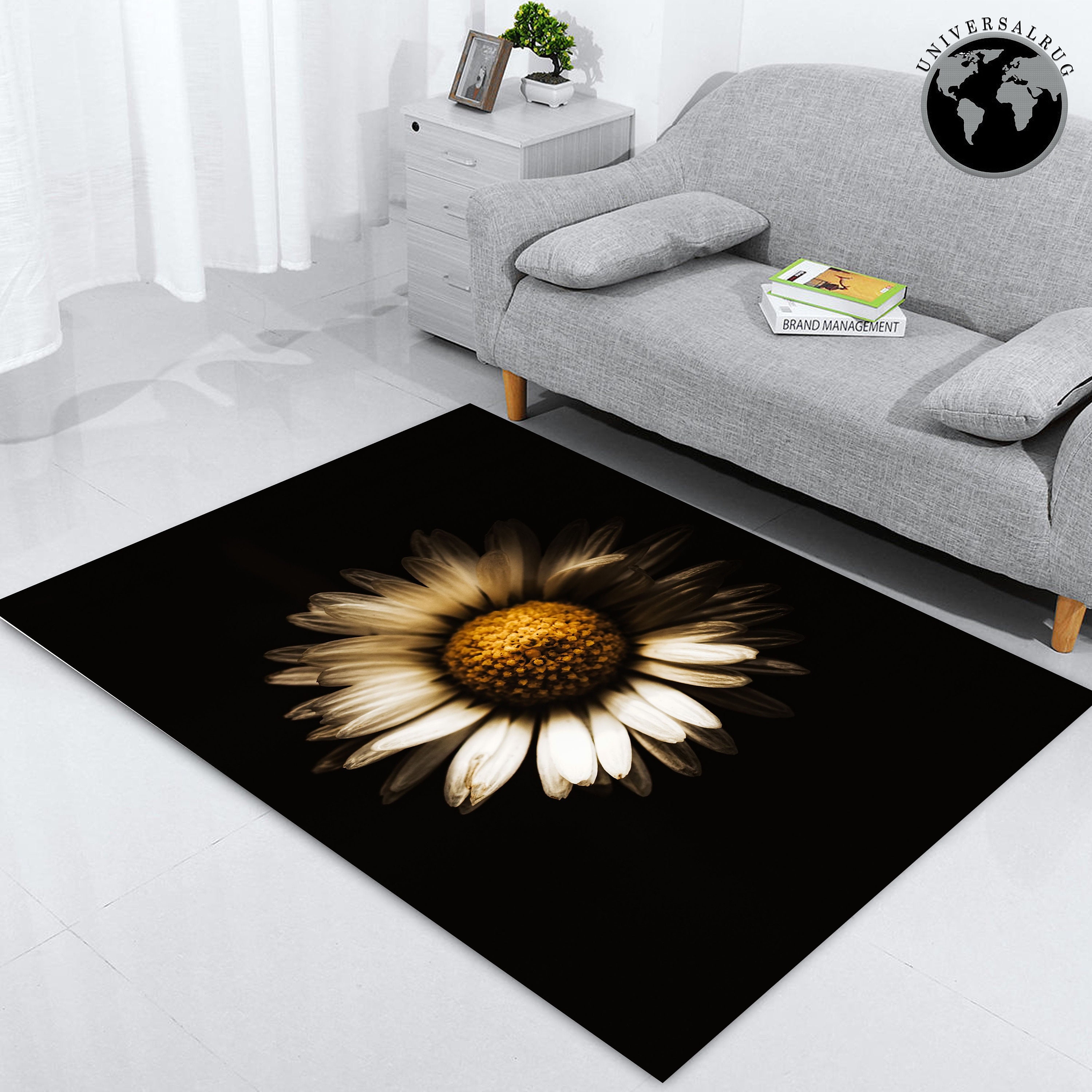 Daisy Rug Flowers Rug Floral Rug Black Rug Living Room - Etsy